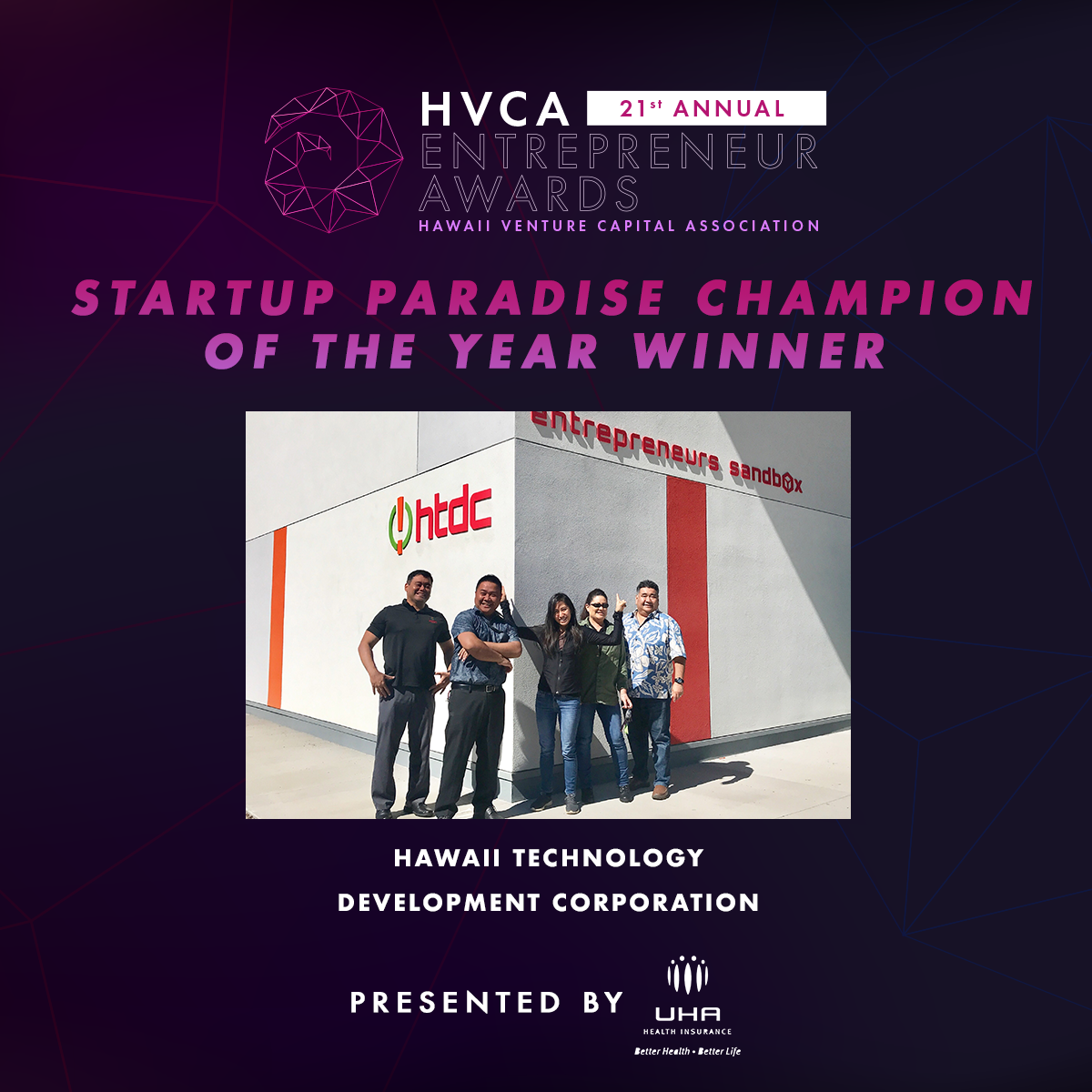 Startup Paradise Champion of the Year - Winner – HVCA